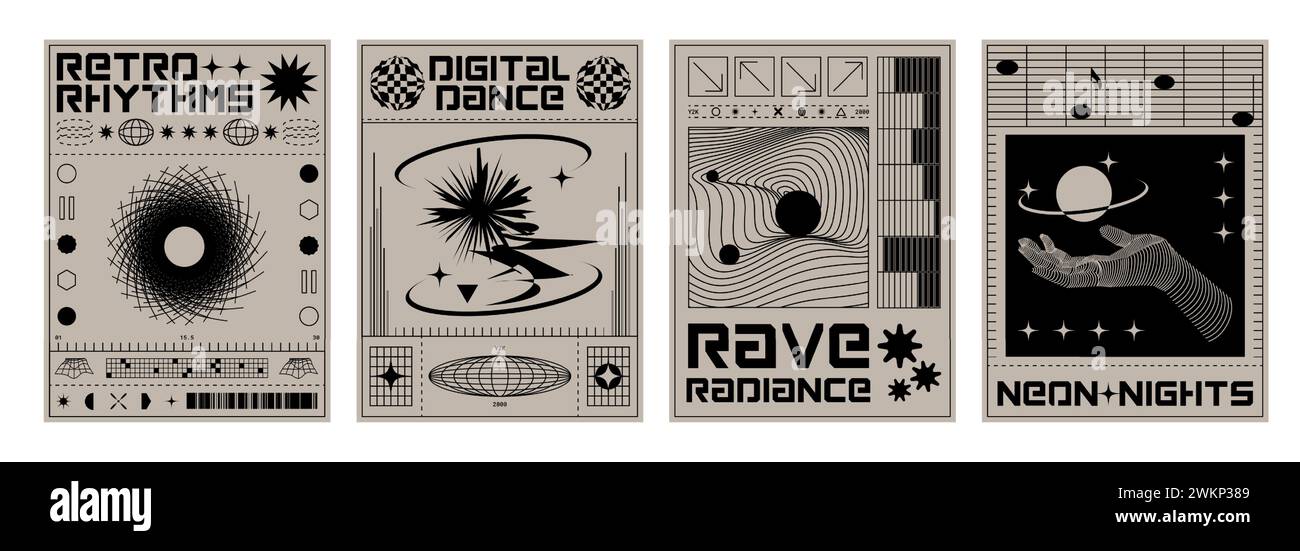 Y2k aesthetic science banners. Vector illustration of retrowave style ...