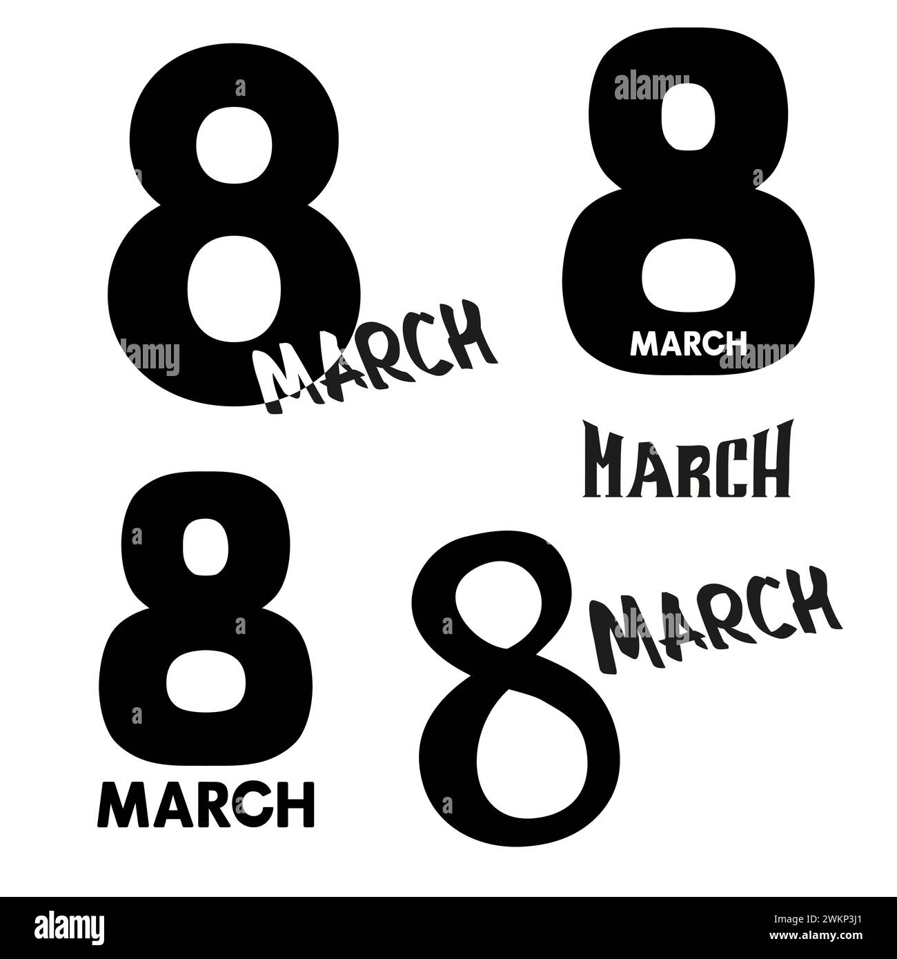 Vector set of handwriting black text by 8 march. Lettering by women day ...