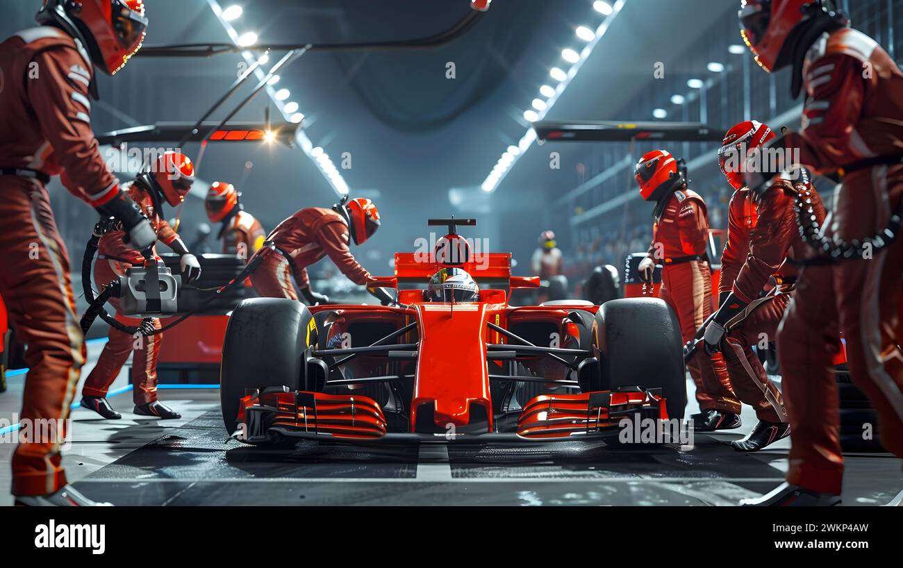 A detailed and polished still life of ferrari race car mechanics in the ...