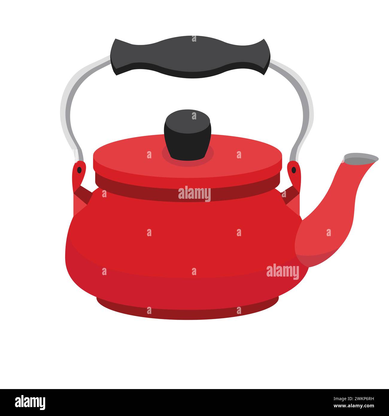 Teapot red in flat style. Vector illustration isolated on white ...