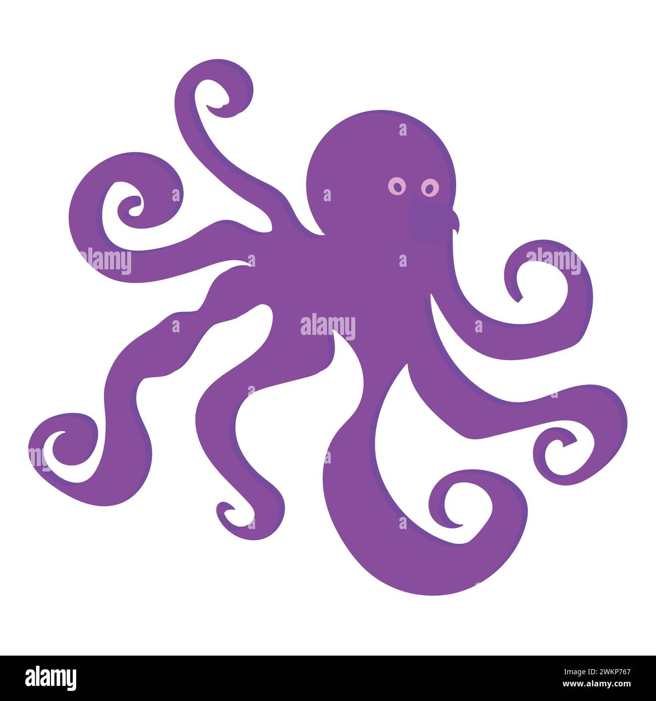 Purple octopus.Cartoon style. Vector illustration isolated on white ...