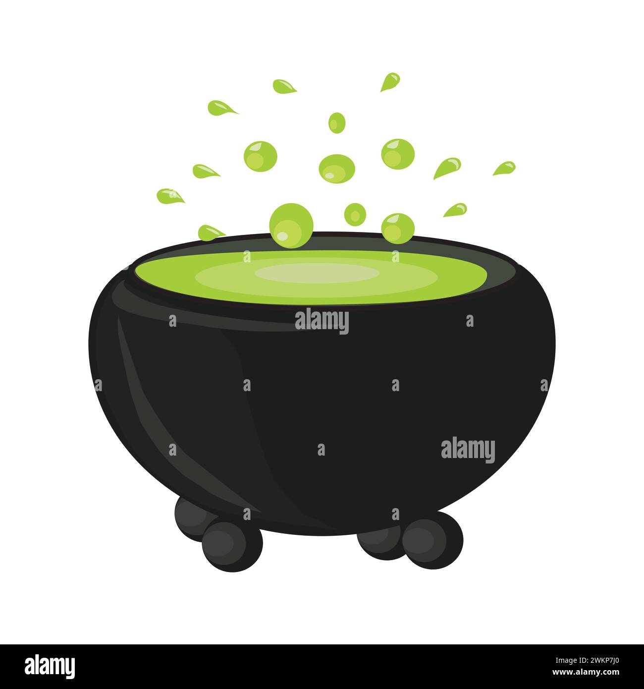 Halloween magic cauldron with green potion with boiling magic brew ...