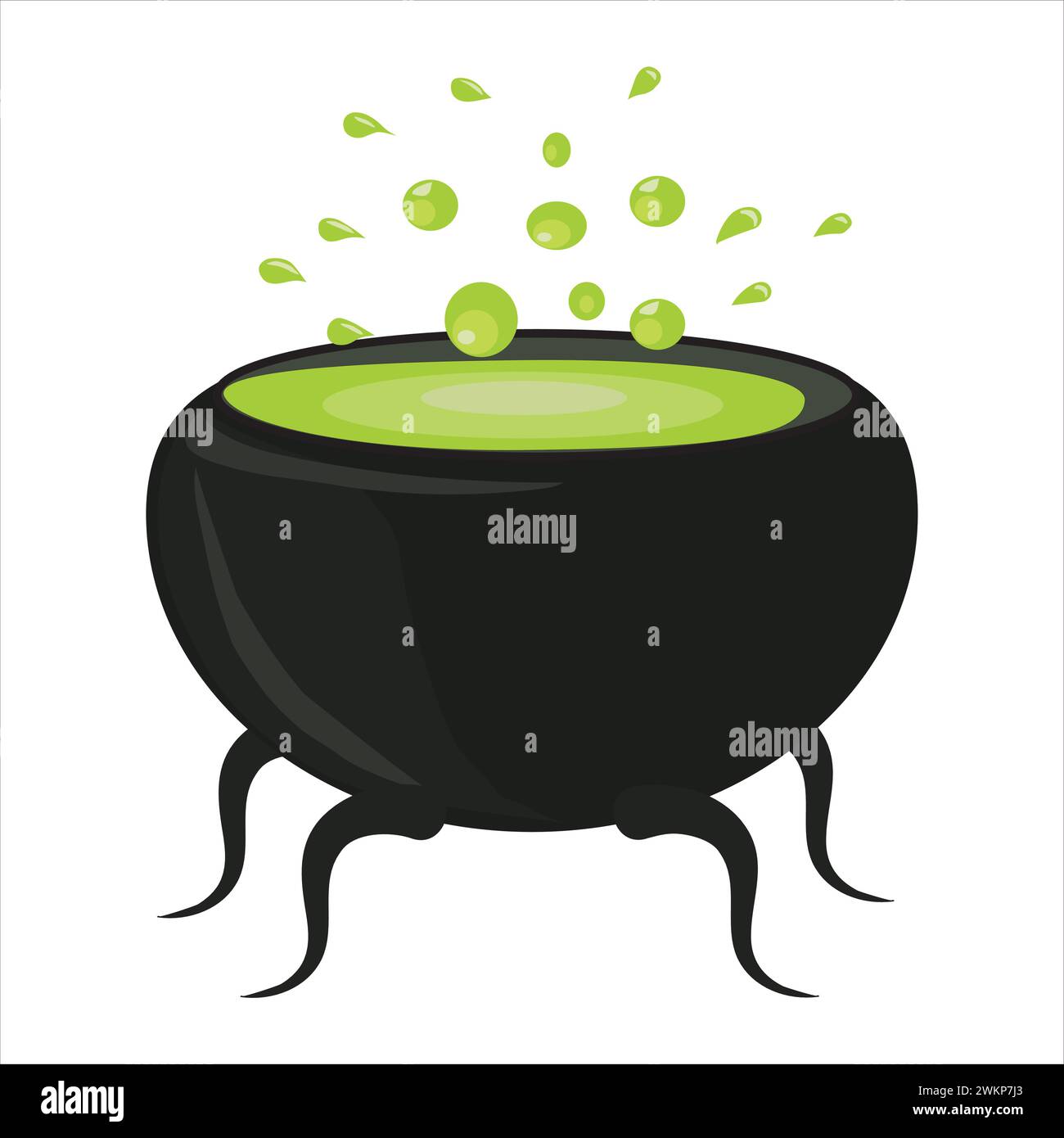 Halloween magic cauldron with green potion and boiling magic drink ...