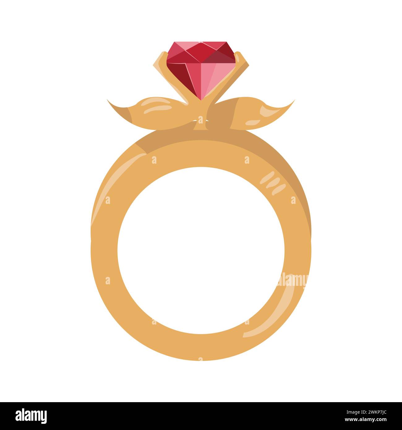 Gold ring with red gem. Vector illustration isolated on white ...