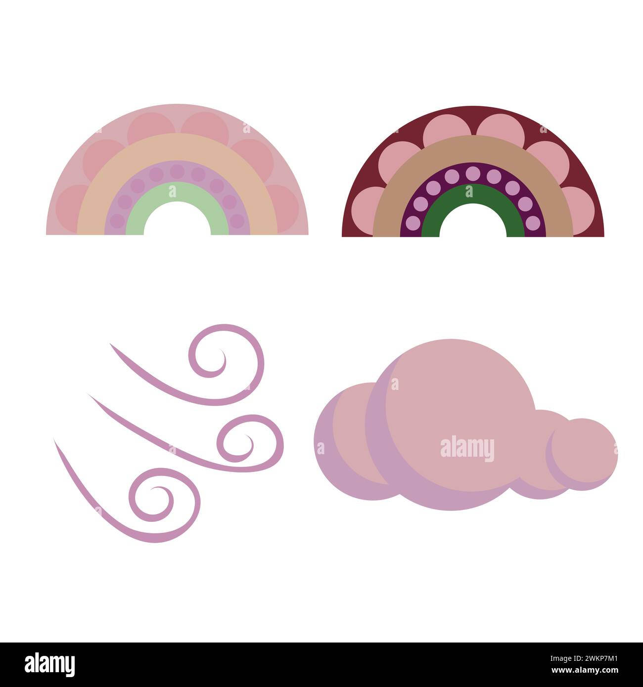 Set of children's drawings rainbow, cloud, wind. Vector illustration ...
