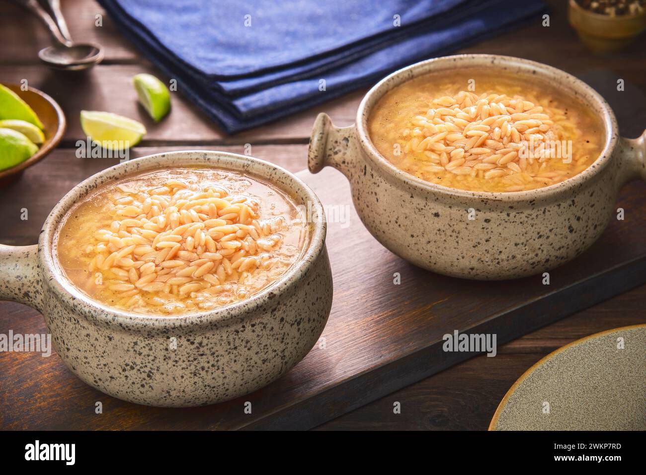 Arabic Cuisine; Traditional Middle Eastern orzo soup or bird tongue ...
