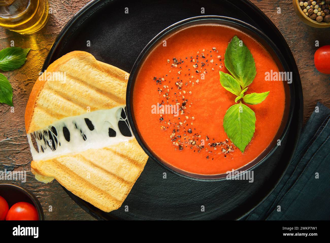 Middle Eastern roasted creamy tomato soup. Healthy vegetarian dish of ...