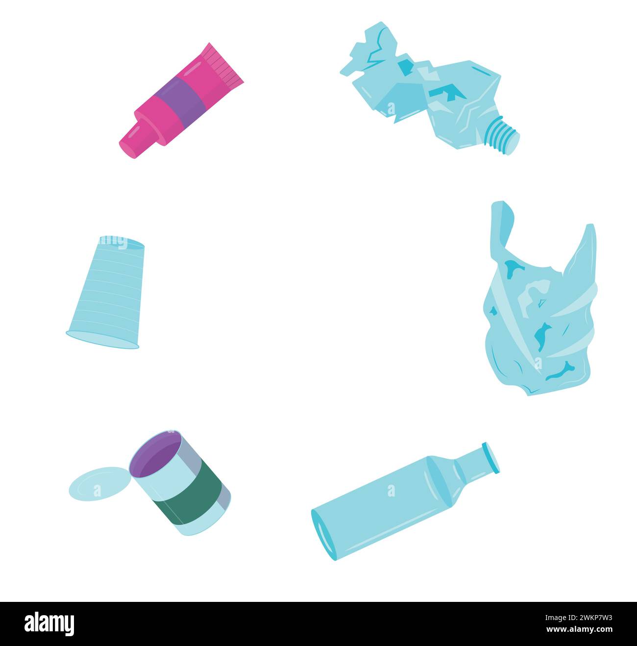 Waste set. Bottles, tubes, bags, cups. Vector illustration isolated on ...
