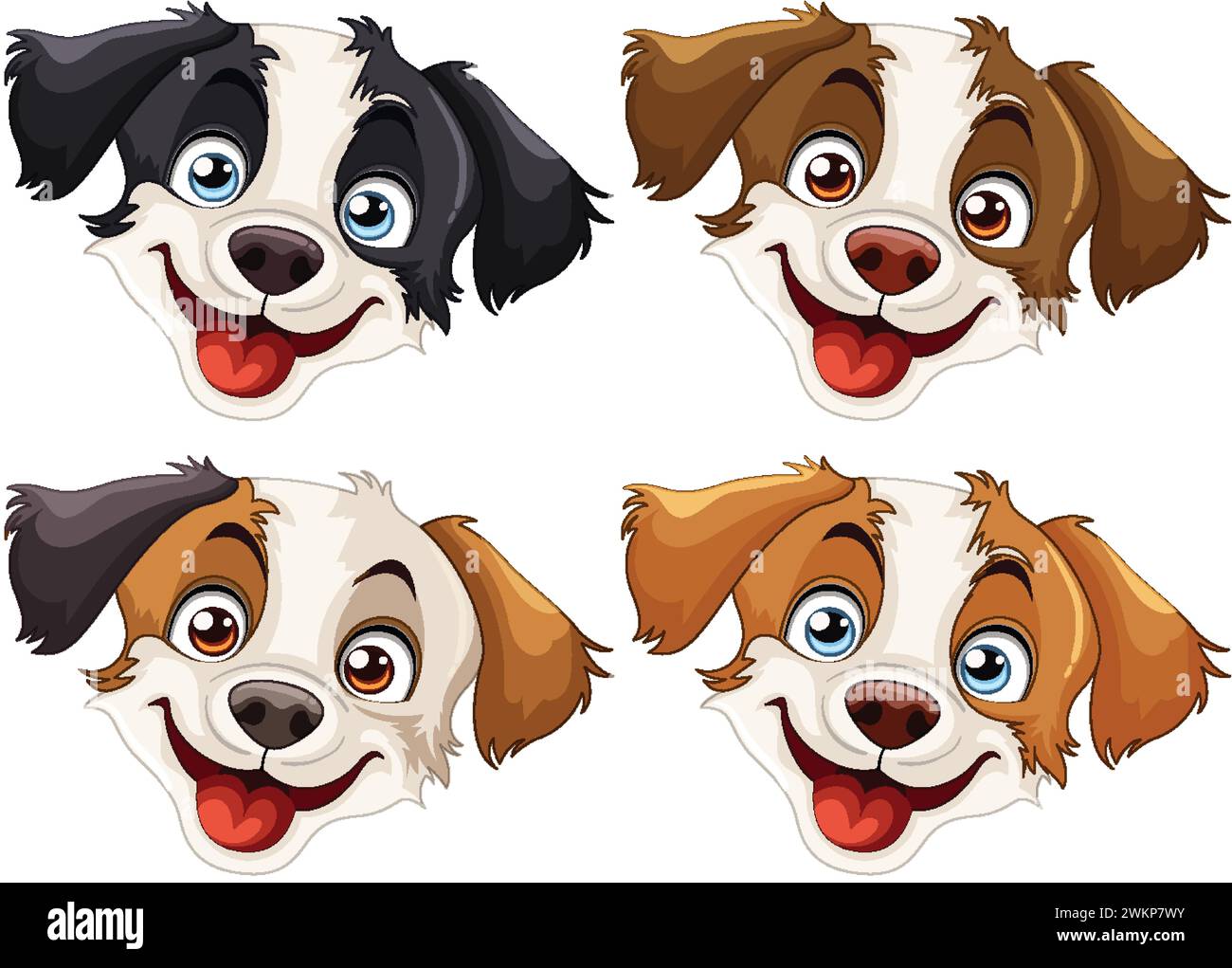 Four playful cartoon dog faces expressing joy Stock Vector Image & Art ...