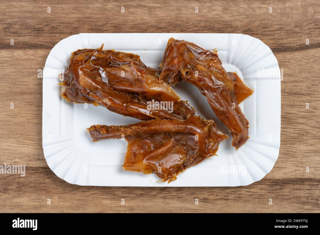 top view instant duck neck snacks or duck clavicles at horizontal ...