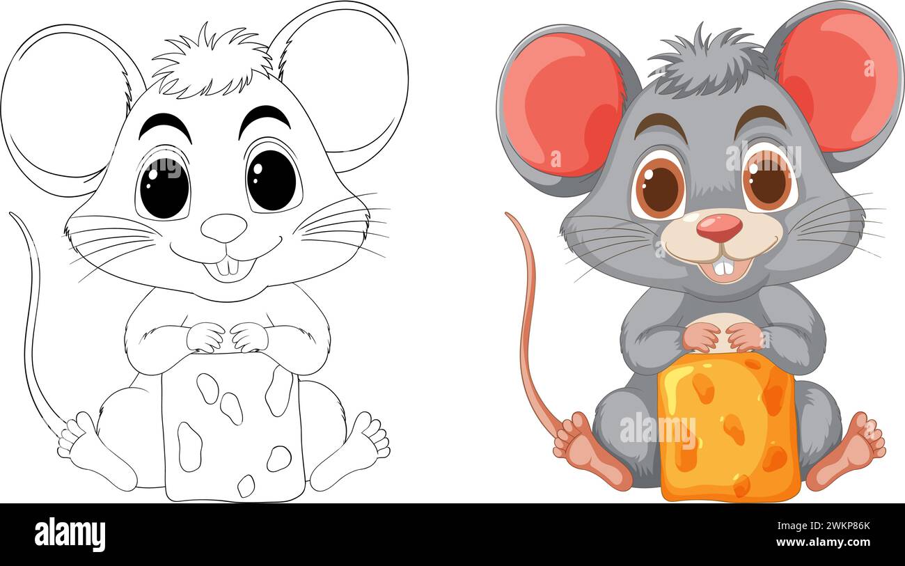 Colorful and outlined mice holding cheese blocks Stock Vector Image ...