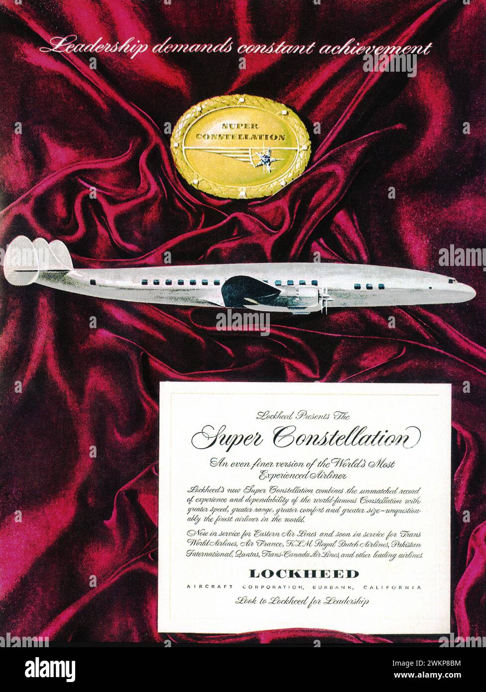 1951 Lockheed Super Constellation Airliner Print Ad Stock Photo - Alamy