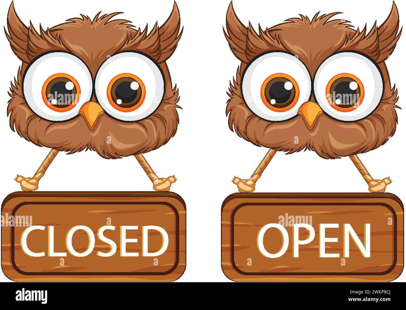 Two cartoon owls with signboards showing status Stock Vector Image ...