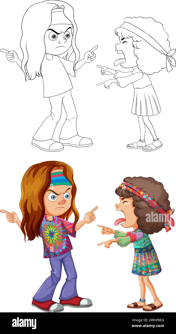 Two animated children arguing, colorful vector illustration Stock ...