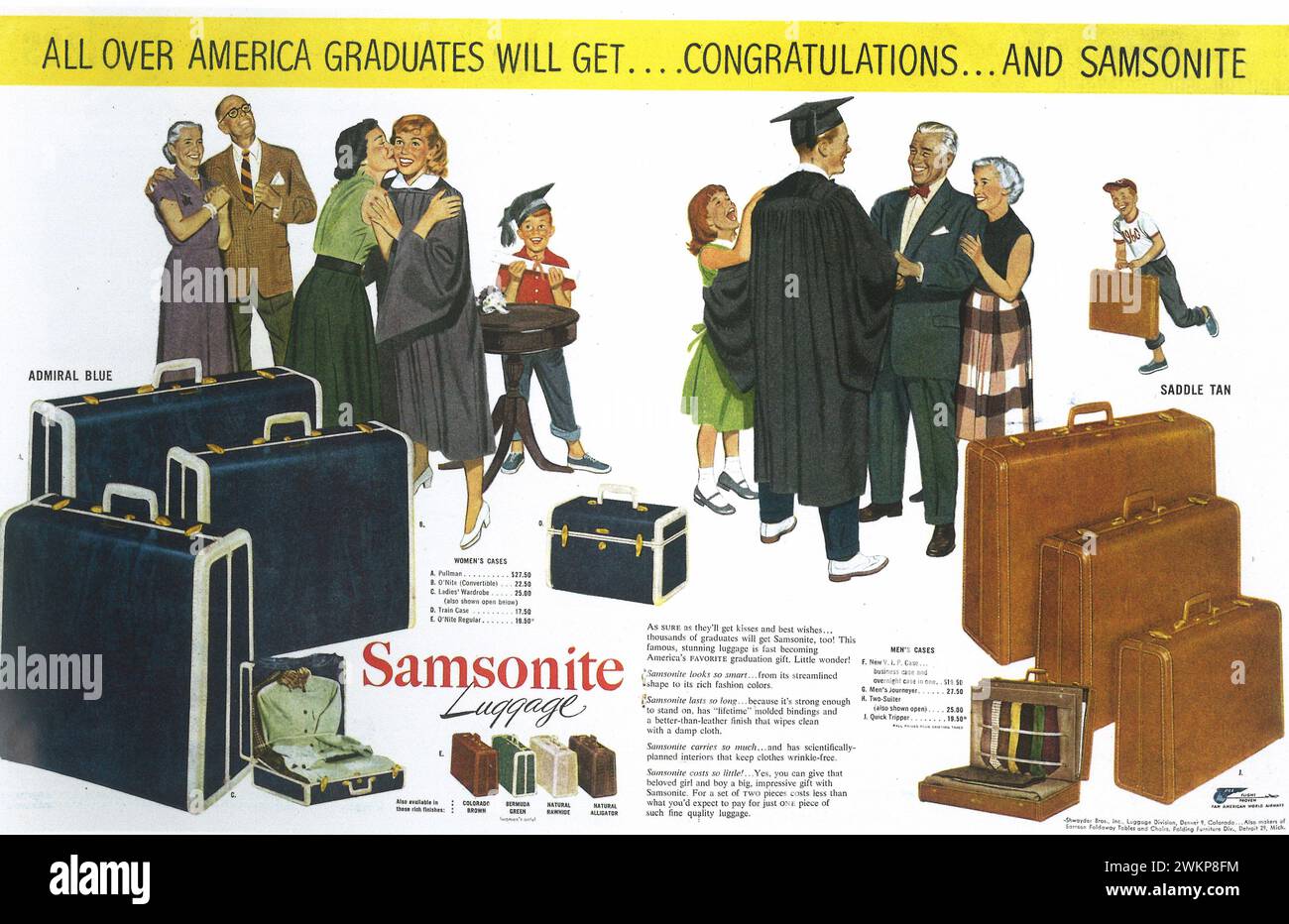 1953 Samsonite luggage print ad."all over America graduates will get ...
