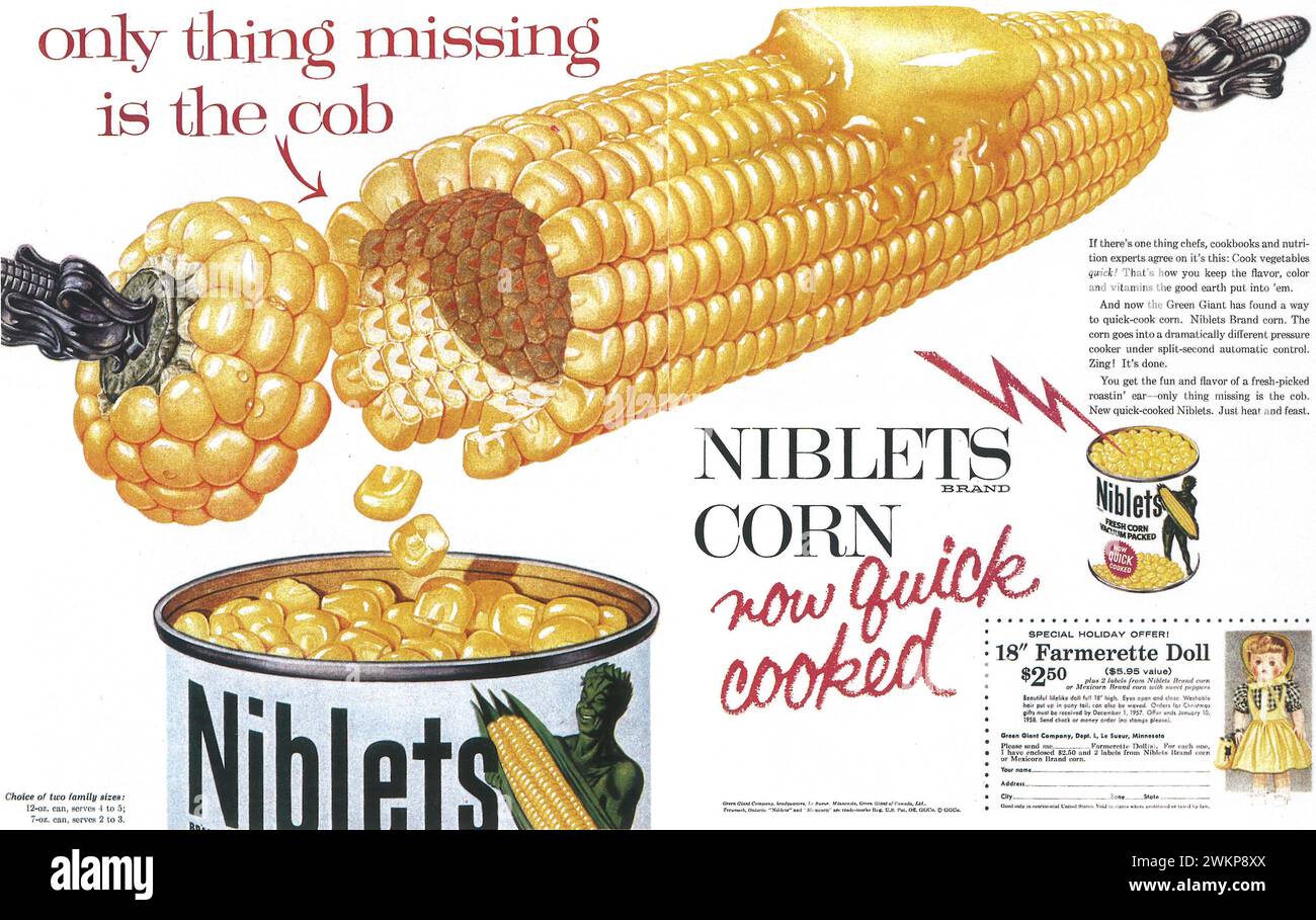 1957 Niblets canned corn print ad Stock Photo - Alamy