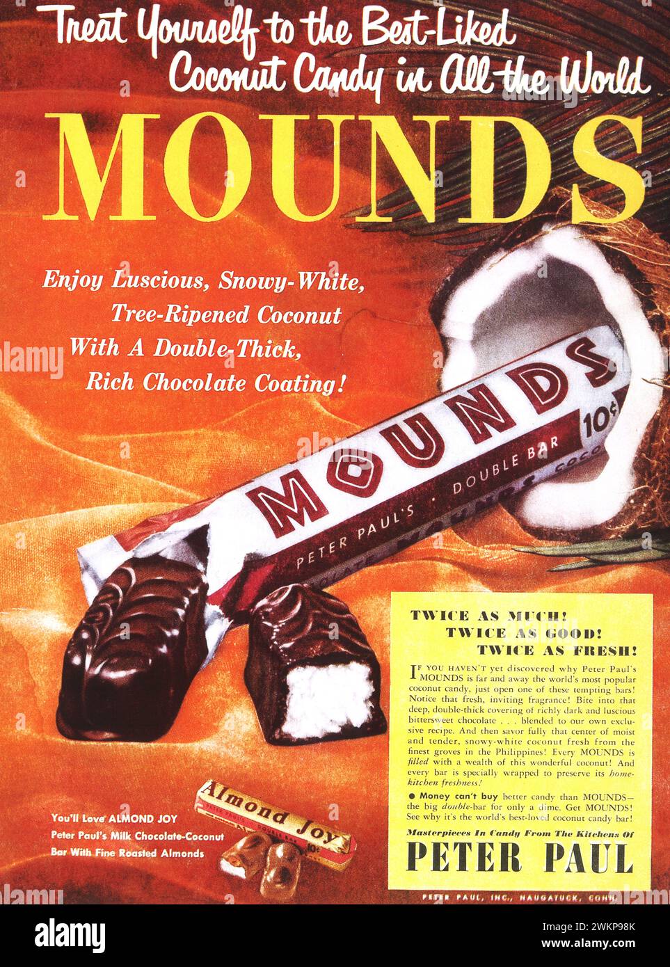 1950s Peter Paul's Mounds Candy Bar Ad Stock Photo - Alamy