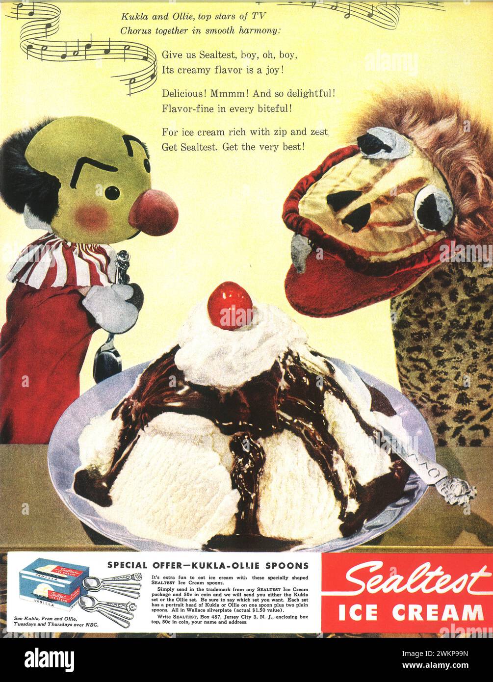 1951 Sealtest Ice Cream Print Ad with Kukla Clown & Ollie Dragon TV ...