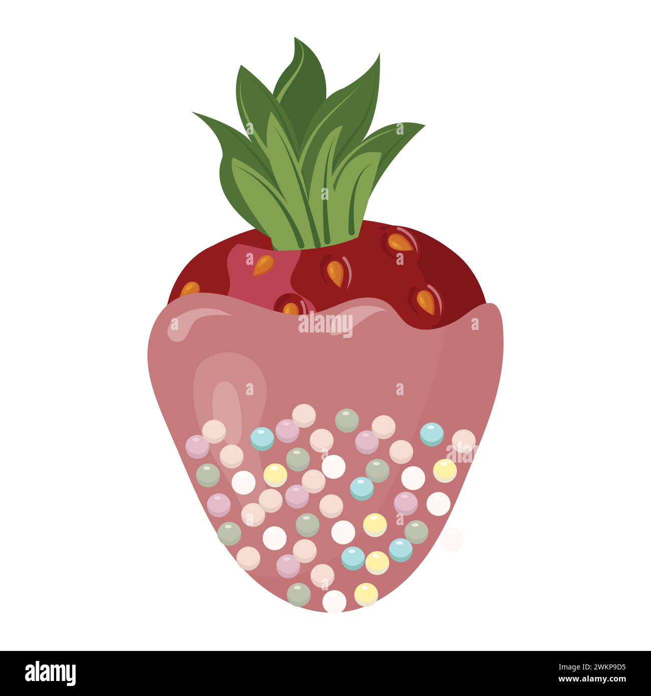 Strawberries in a pink fruit glaze, decorated with multi-colored round ...