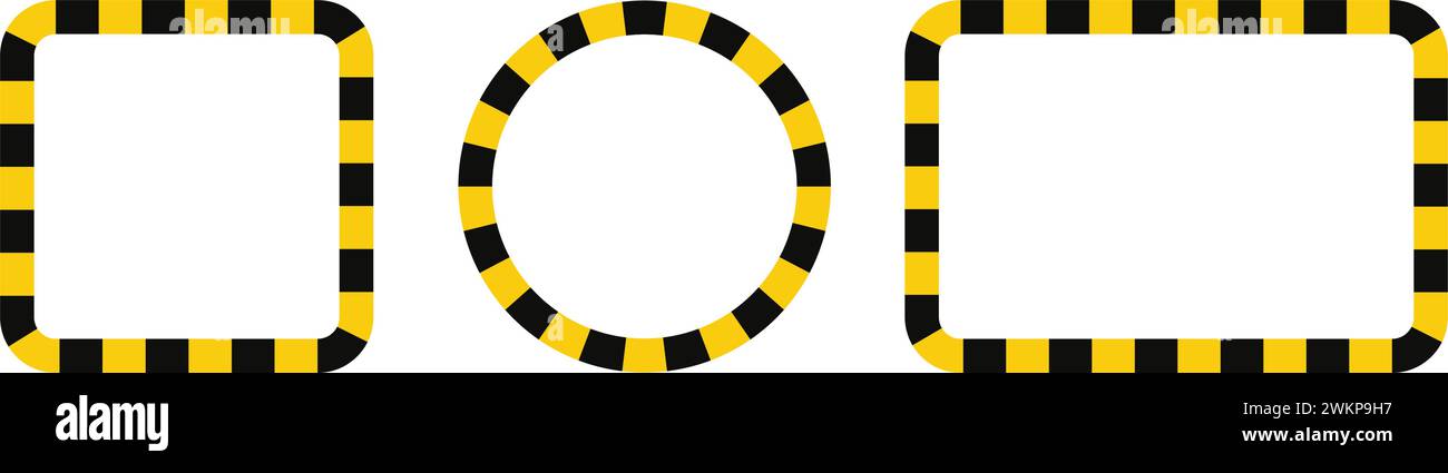 Warning square and circle frame with yellow black tape. Barricade lines ...