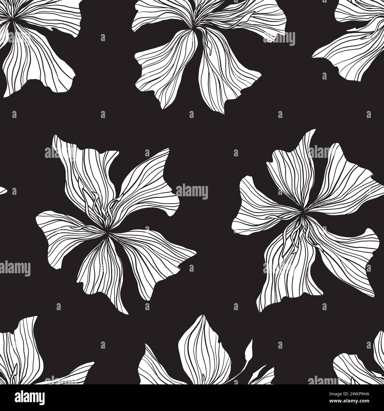 Abstract hand drawn Hibiscus floral seamless pattern. Vector repeat ...