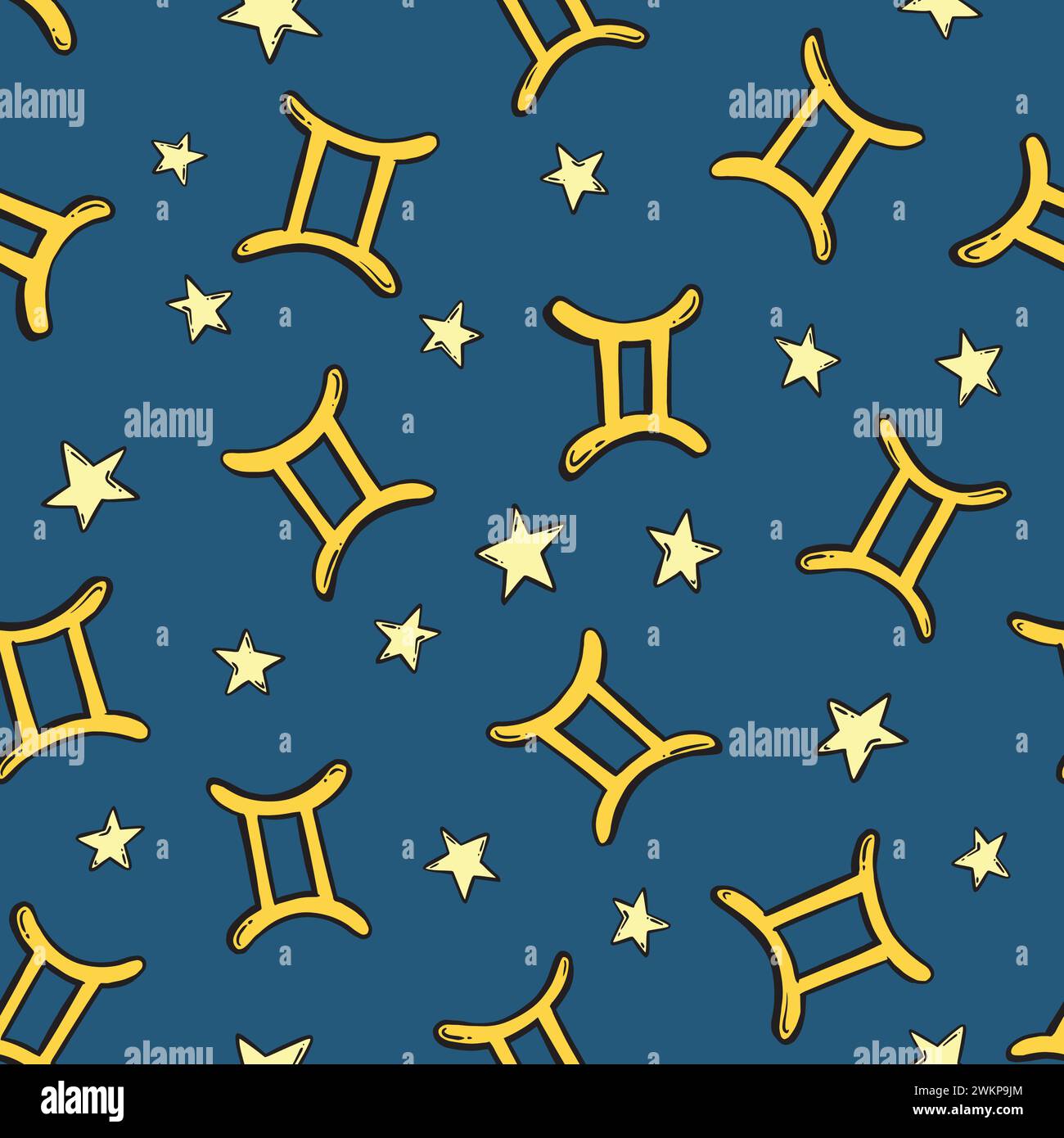 Gemini zodiac sign doodle seamless pattern. Vector repeat pattern ...