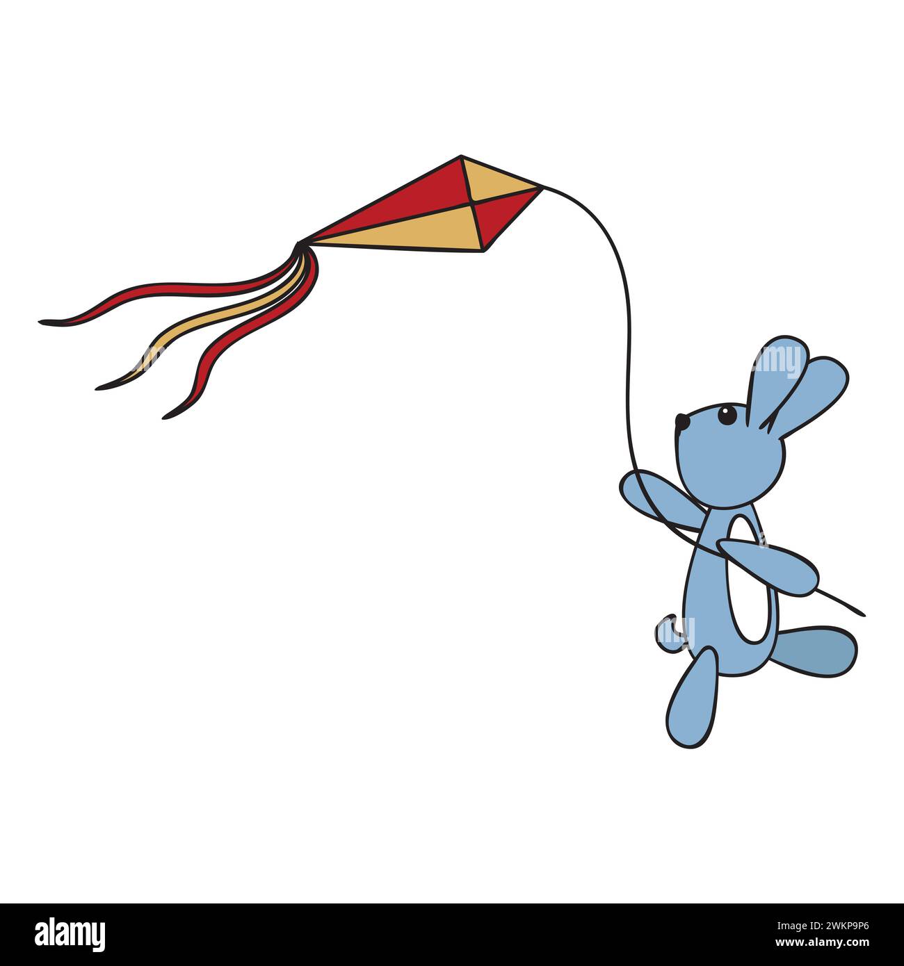 A cute little rabbit is flying a kite. Cartoon style. Vector ...
