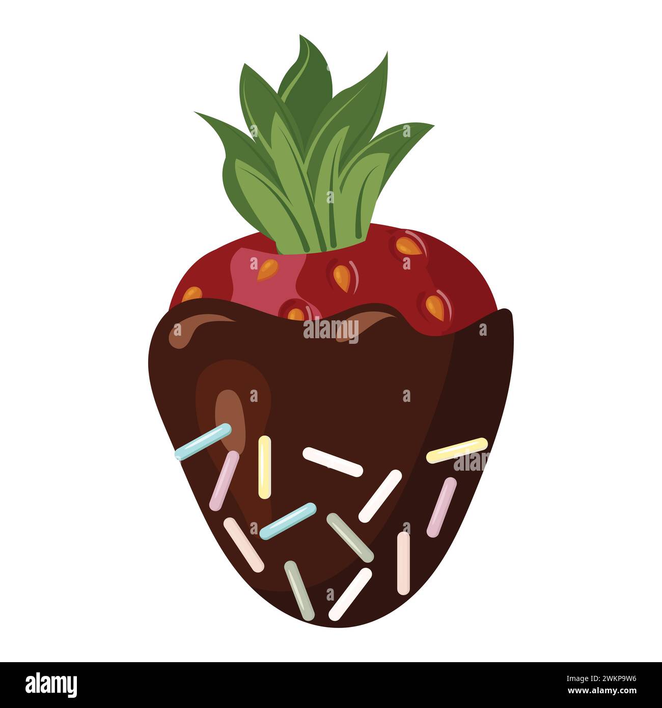 Strawberries in dark chocolate decorated with multi-colored oblong ...