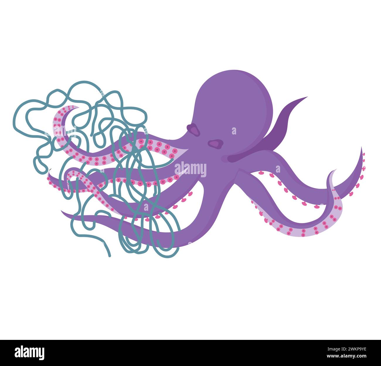 The octopus is tangled in the net. Vector illustration isolated on ...