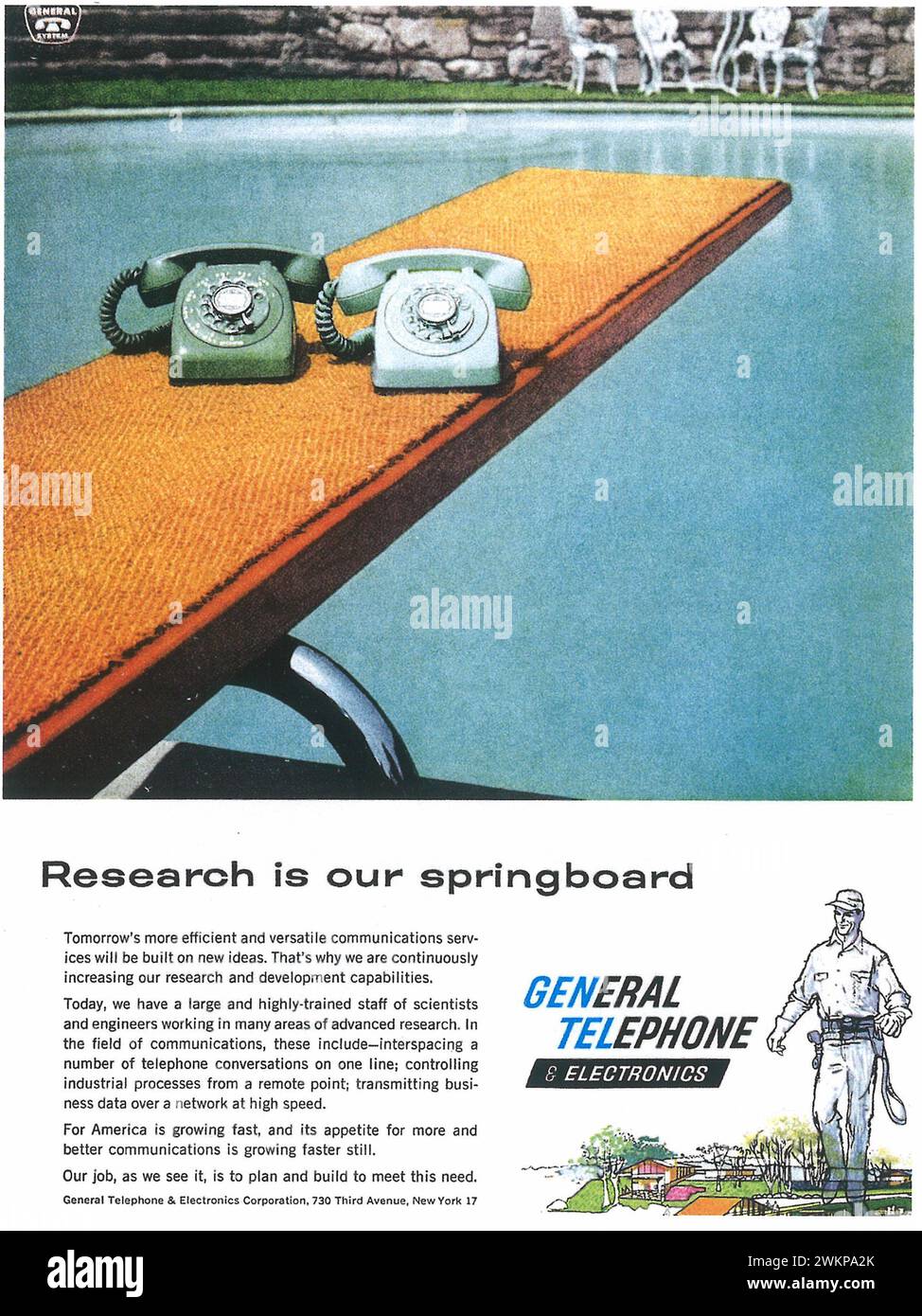 1958 GENERAL TELEPHONE PRINT AD 'Research is our springboard.' Stock ...