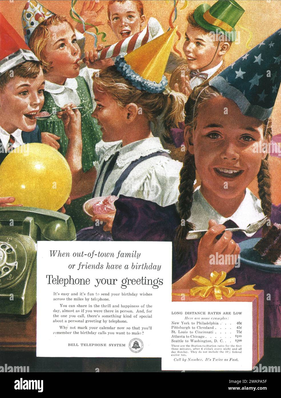 1950s Bell Telephone Print Ad. 'Telephone your greetings Stock Photo ...