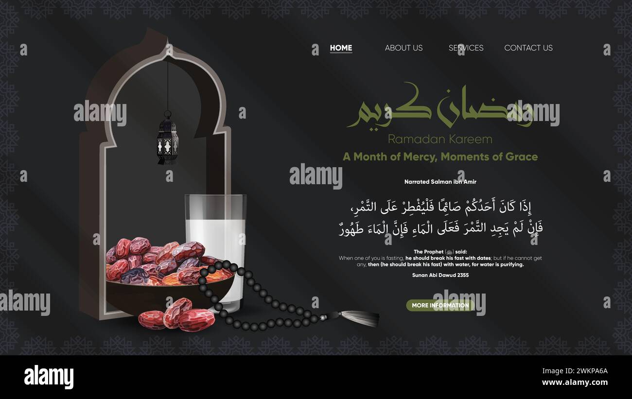 Elegant Ramadan Kareem iftar landing page and banner. Illustration of ...