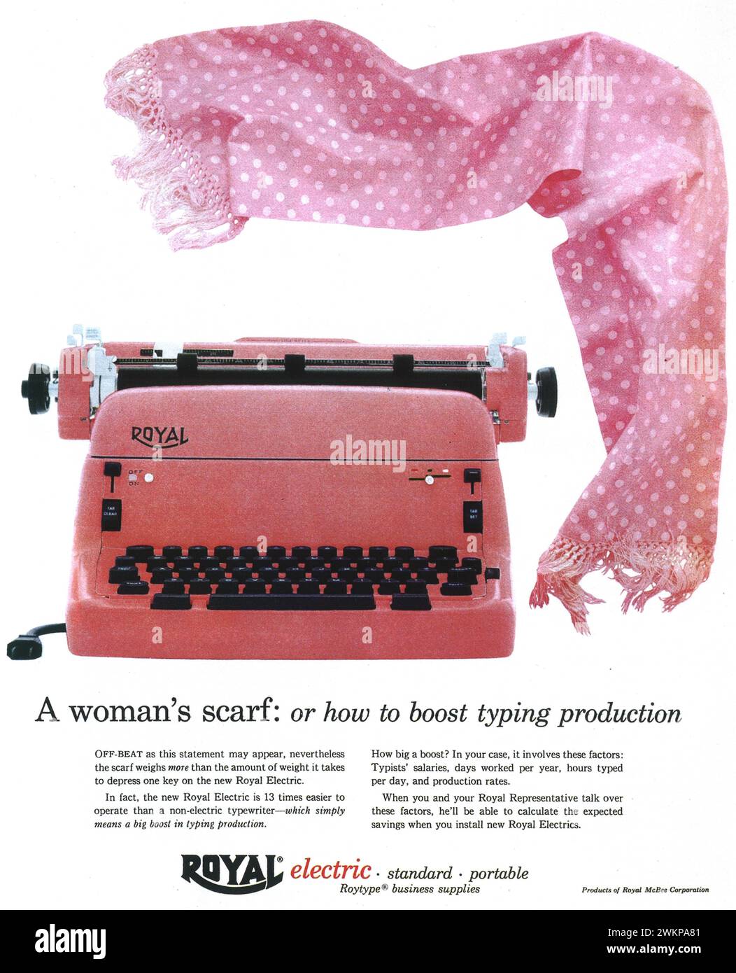 1956 Royal electric typewriters ad Stock Photo - Alamy