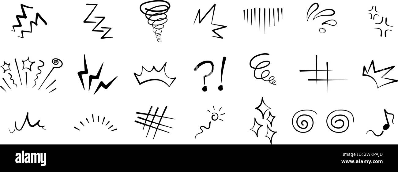 Manga or anime comic emoticon element graphic effects hand drawn doodle ...