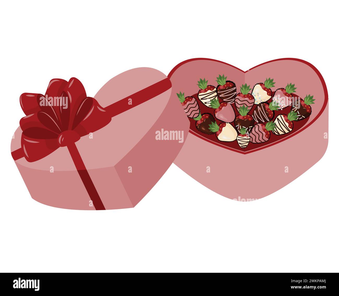 Chocolate covered strawberries in a heart shaped pink gift box. Vector ...