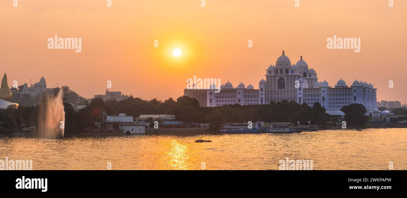 Panoramic view of Telangana state secretariat building along Hussain ...