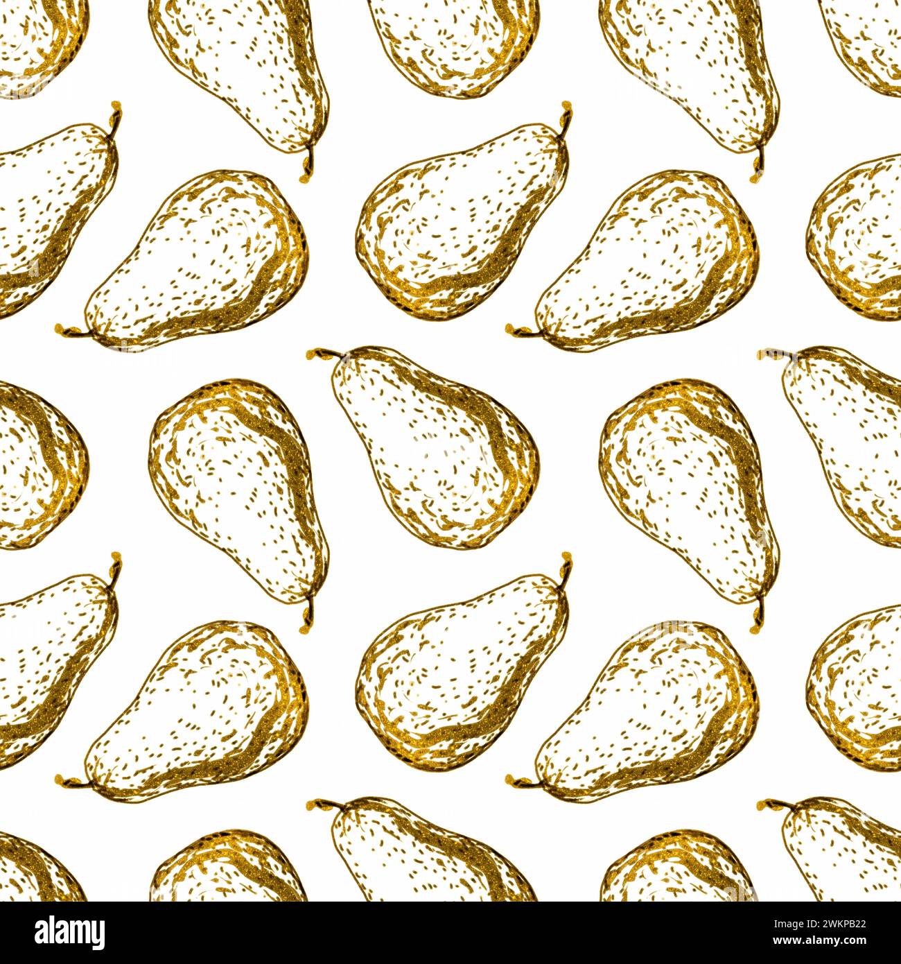 Avocado, pear, seamless pattern. Gold graphic illustration isolated on ...