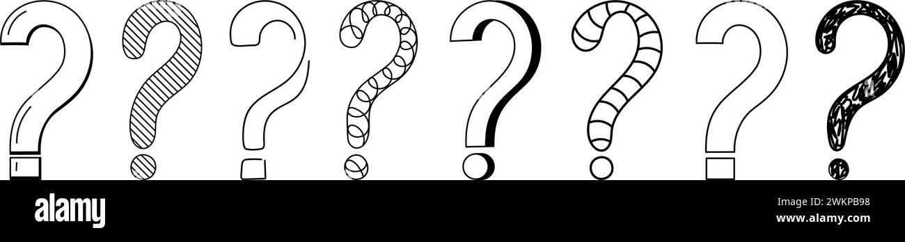 Doodle question mark hand drawn sketch vector illustration set isolated ...