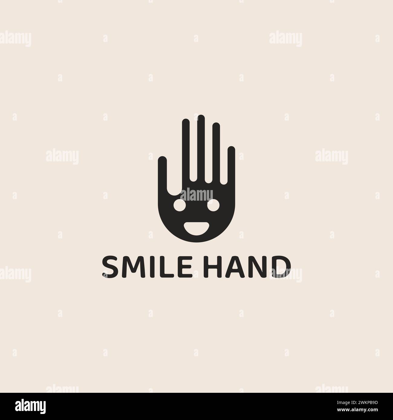 Black hand logo with smiling face negative space Stock Vector Image ...