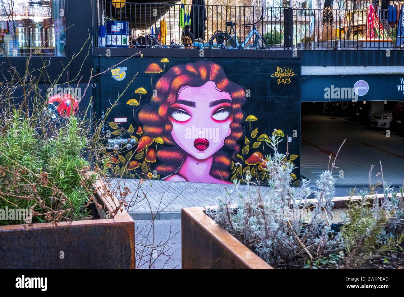 Colorful mural on a wall at the Werksviertel, Munich, Germany Stock ...