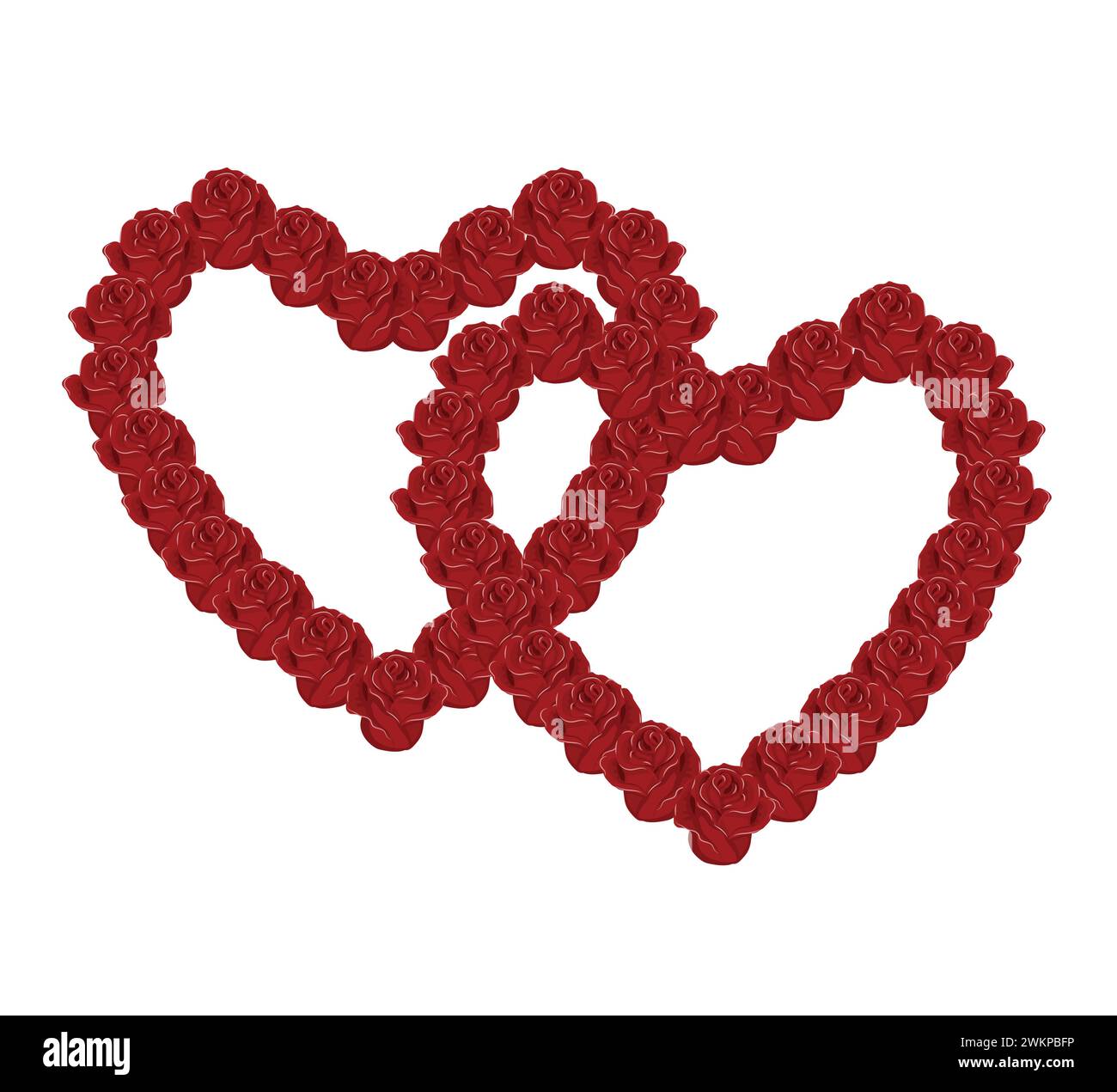 Pair of rose hearts, romantic frame. Vector illustration isolated on ...