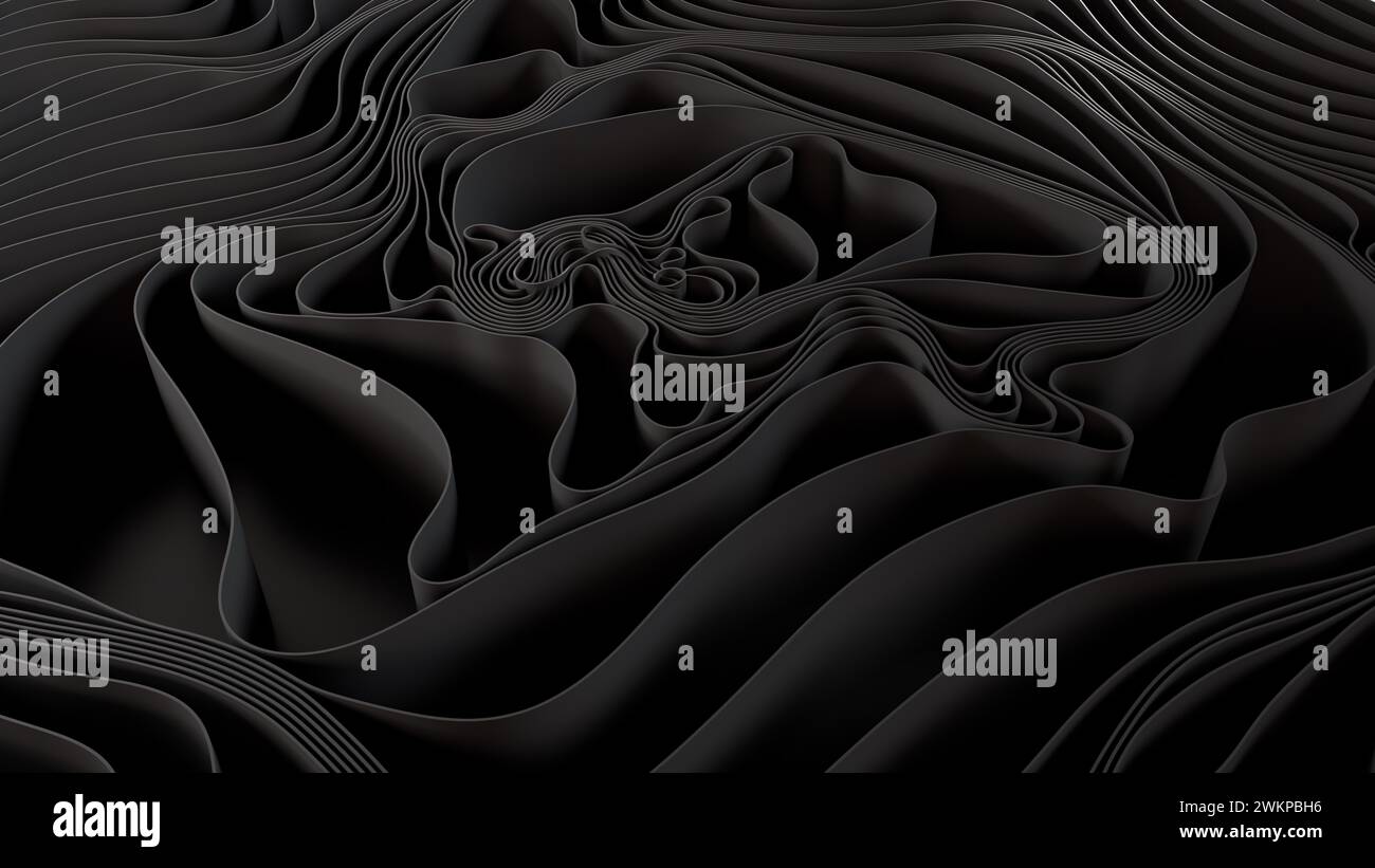 3d rendering of black wavy background. Computer digital drawing Stock ...