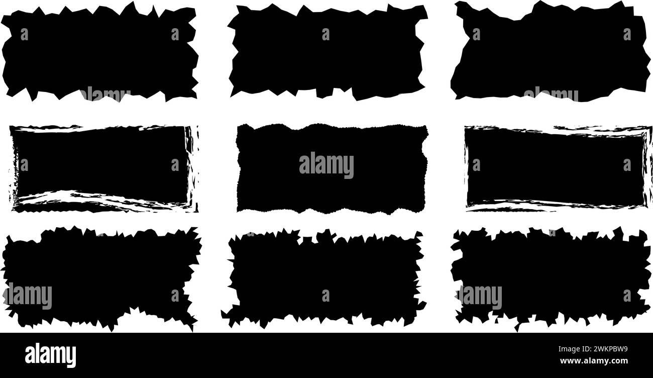 Jagged rectangle. Black simple shape. Rectangle paper template jagged ...