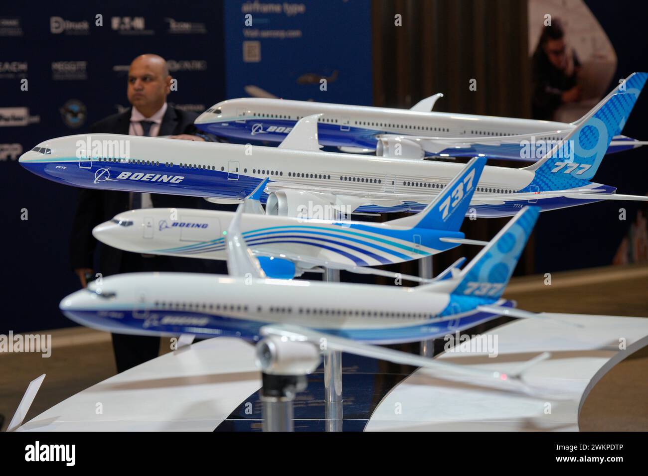 Aircraft models of Boeing are on display during the Singapore Airshow ...