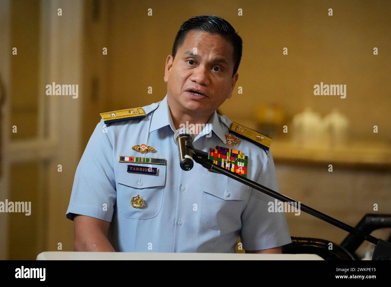 Philippine coast guard spokesperson Commodore Jay Tarriela talks during a forum with the Foreign ...