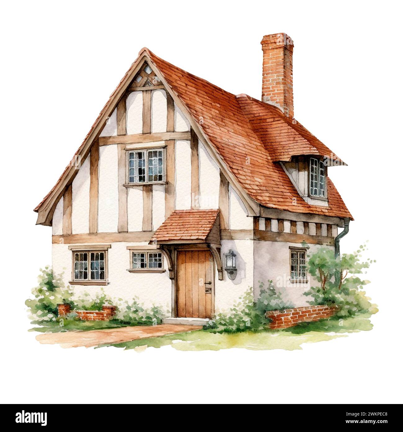 Hand drawn illustration of traditional English village house isolated ...