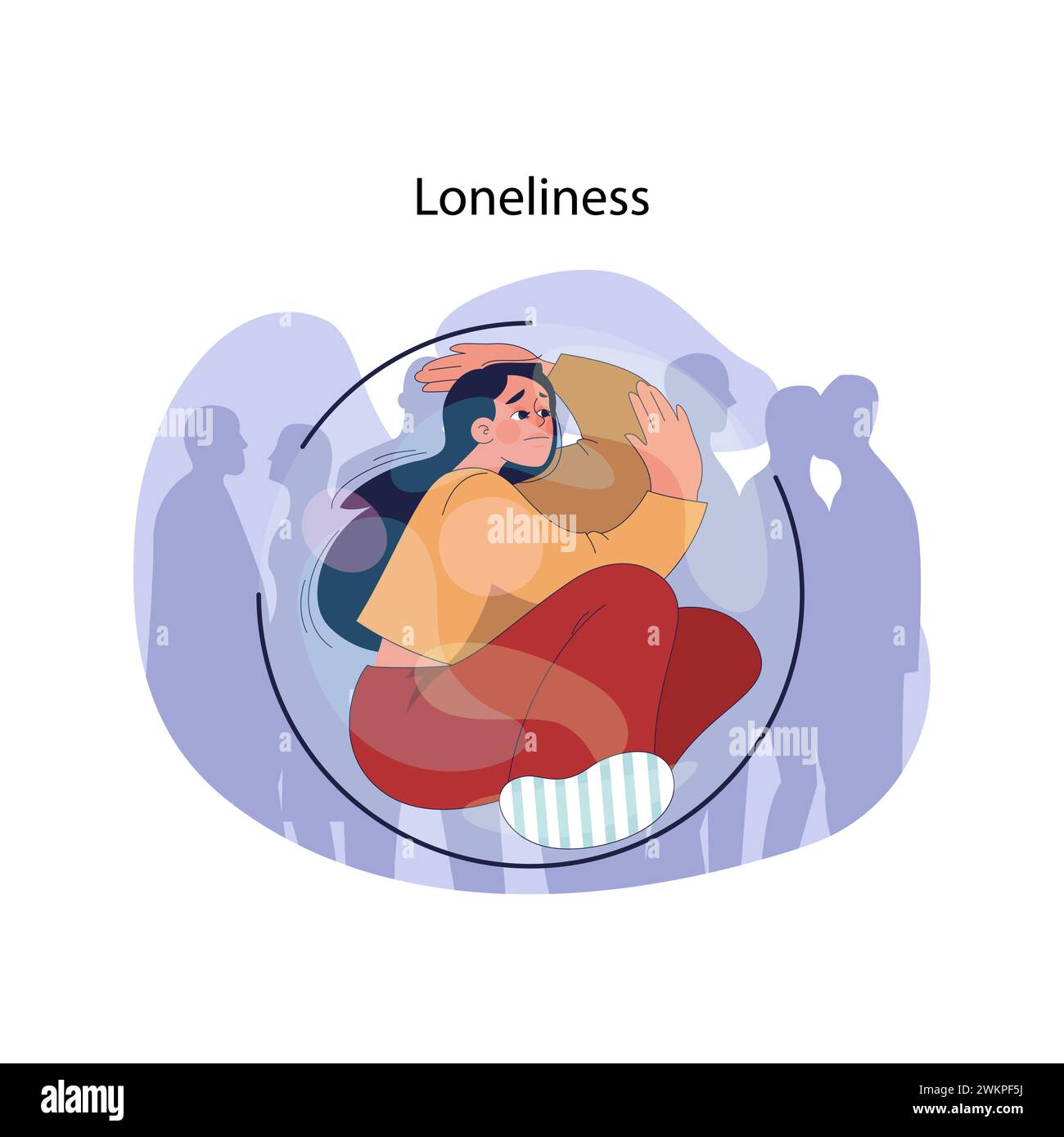 Loneliness concept. Young woman in despair amidst faceless figures ...