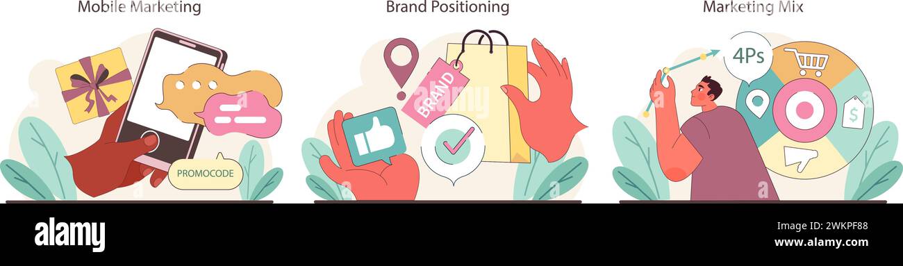 Marketing Strategies set. Engaging visuals on mobile outreach ... Marketing Strategies set. Engaging visuals on mobile outreach ...
