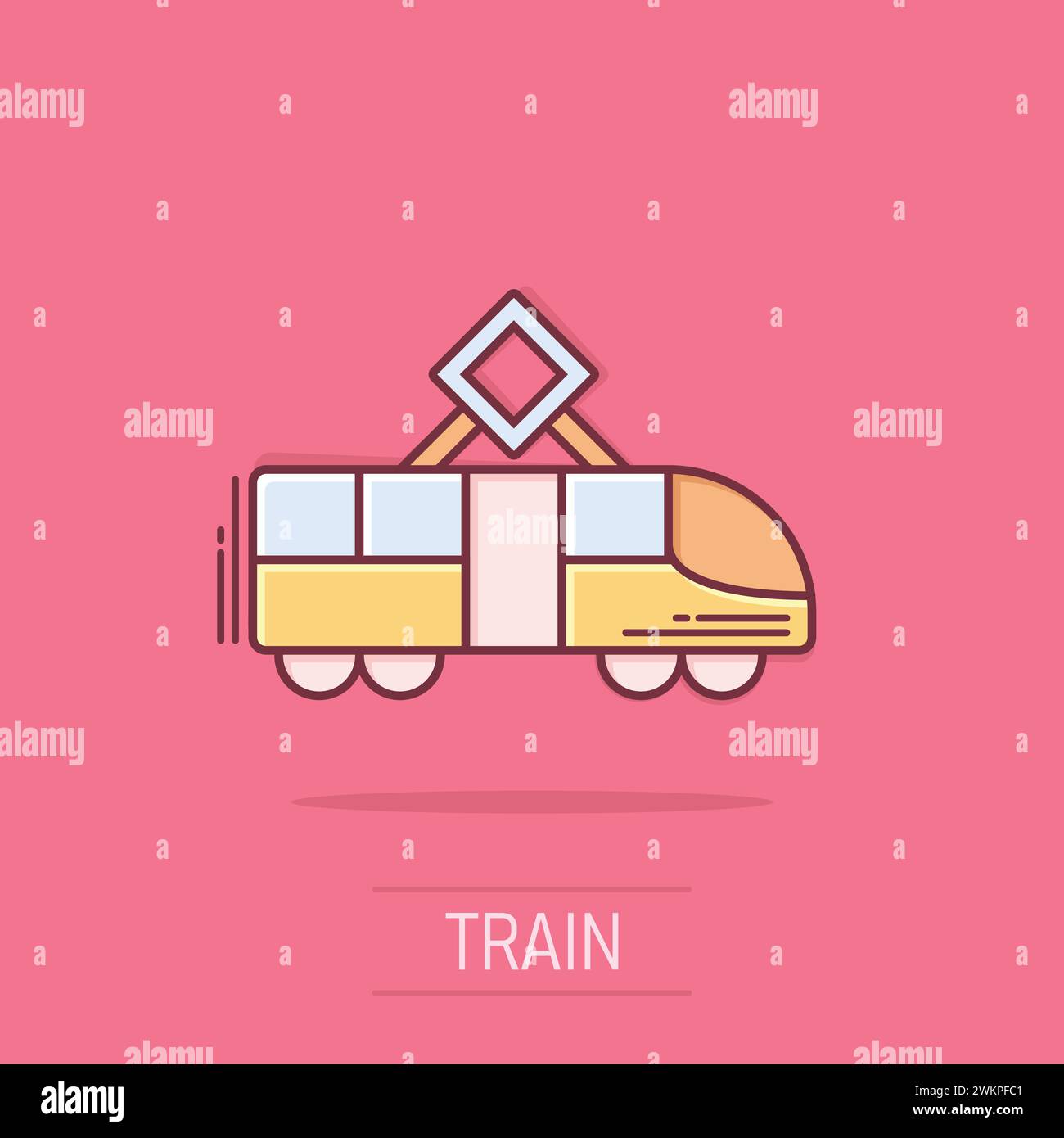 Metro icon in comic style. Train subway cartoon vector illustration on ...