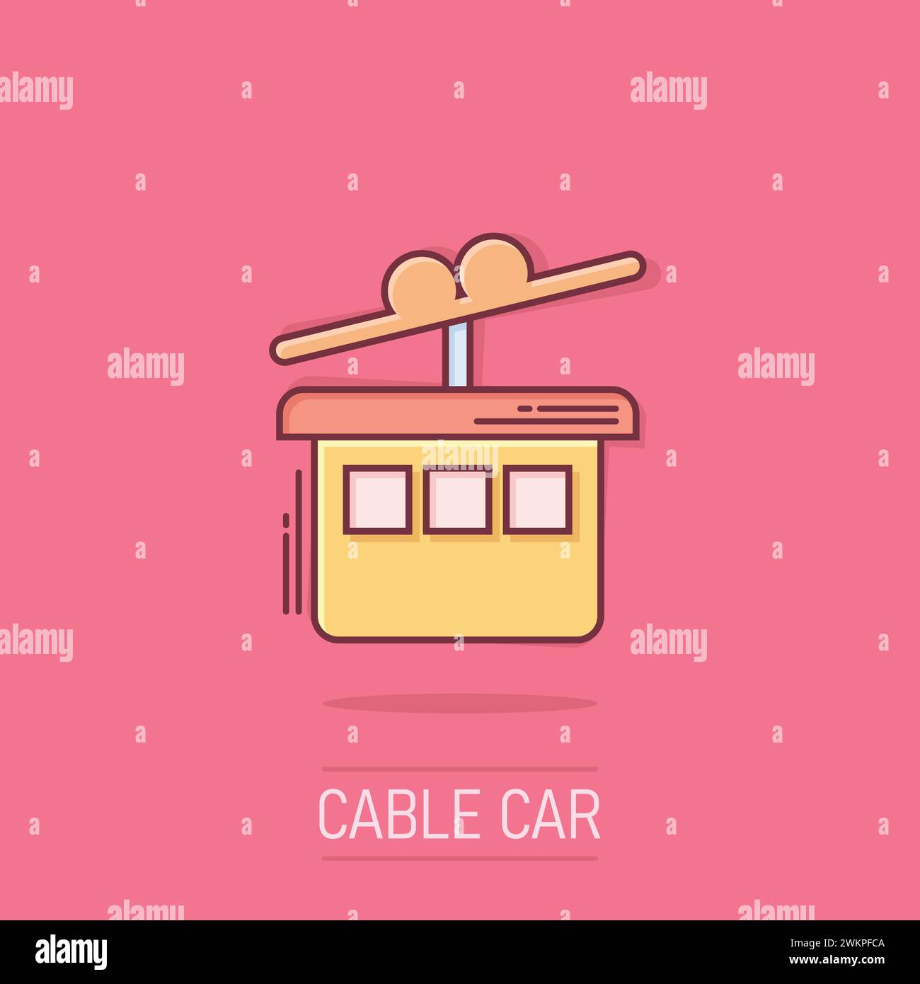 Cable car icon in comic style. Elevator cabin cartoon vector ...